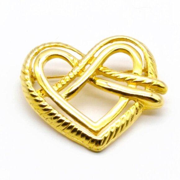 Jewelry | Vintage Heart Brooch With Whimsical Pretzel Twist Gold Tone ...
